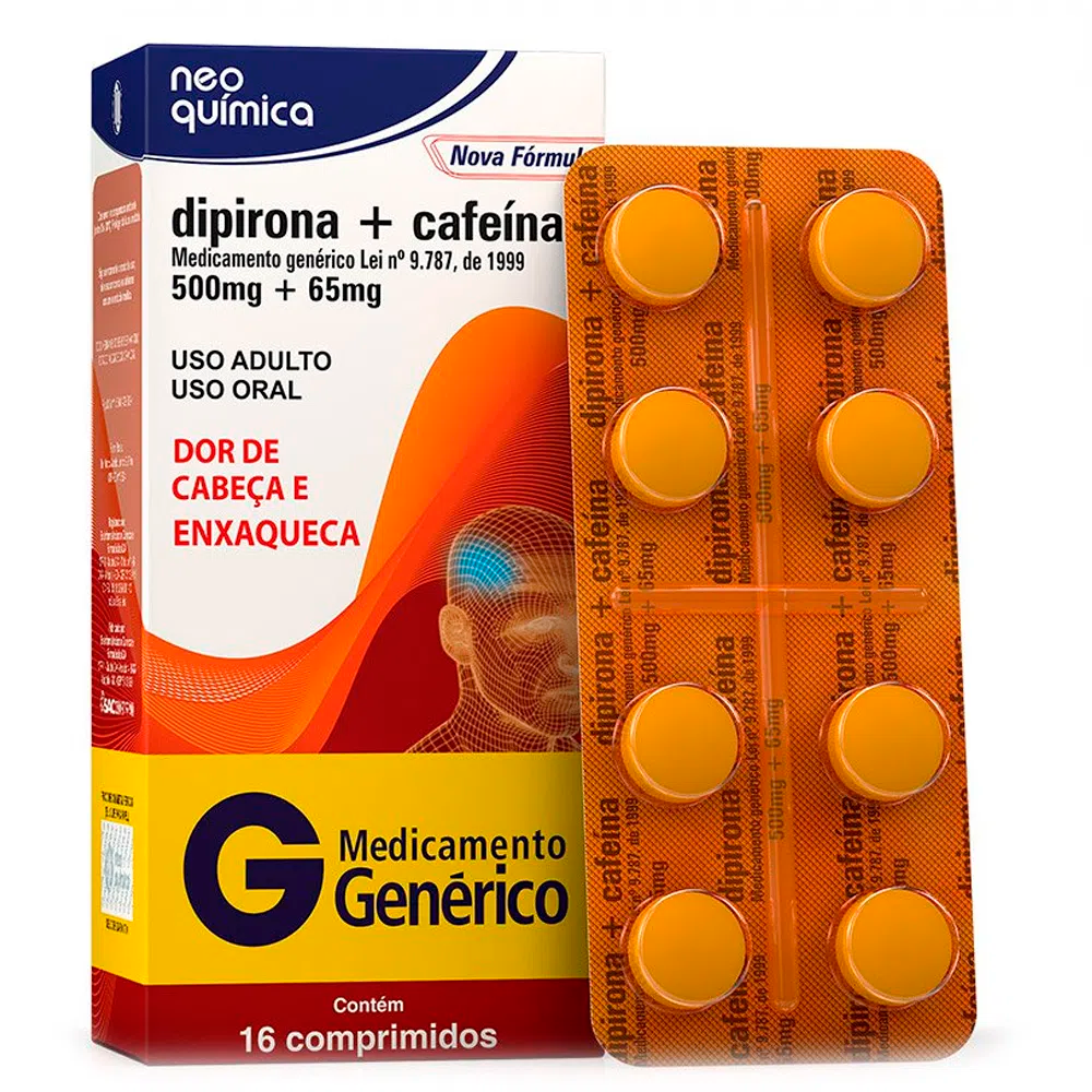 Dipirona Sódica + Cafína 500 + 65Mg Com 16 Comprimidos Néo Química ...