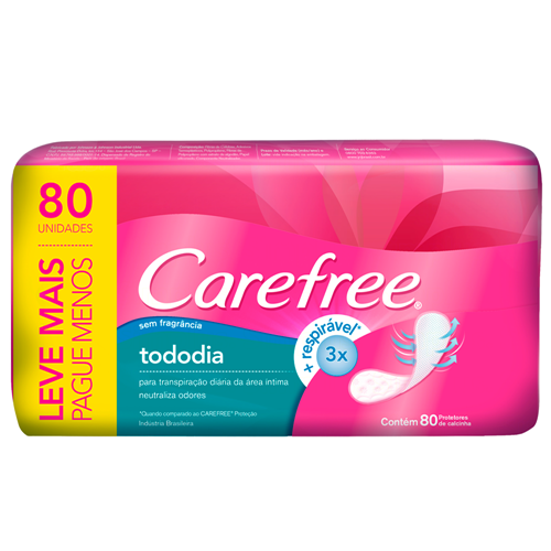 Absorvente Carefree Todo Dia Sem Perfume Leve 80 Pague 60 Unidades ...